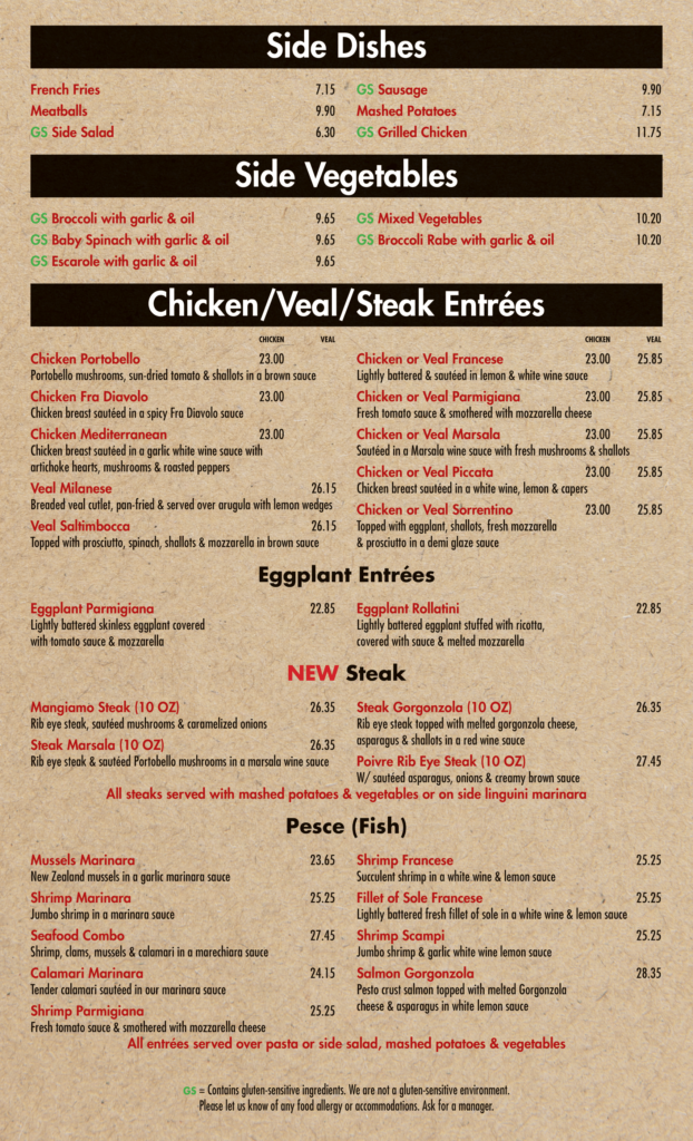Restaurant Menu | Mangiamo Paramus | Pizza & Italian | Bergen County